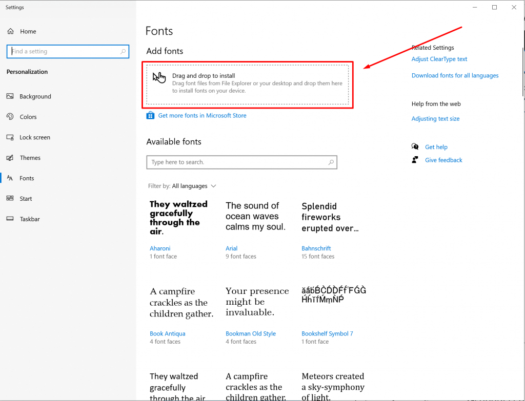 Installing the font into the system or WEB site